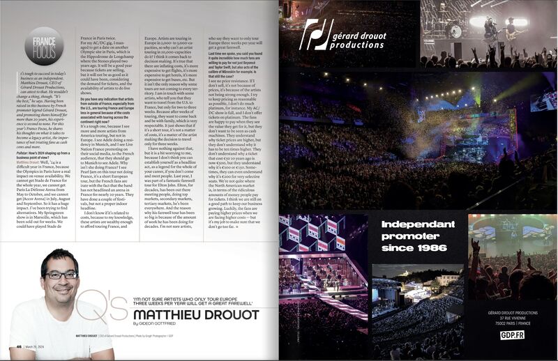 As part of the 2024 Pollstar France Focus, we profile Matthieu Drouot ... As part of the 2024 Pollstar France Focus, we profile Matthieu Drouot ...