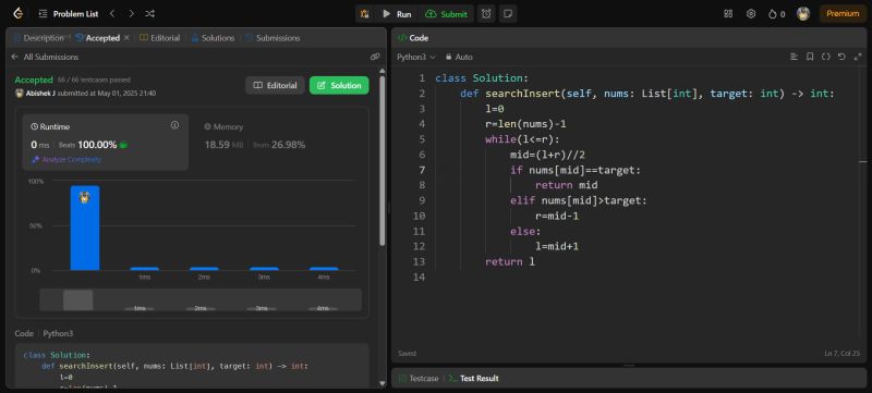 100 days of LeetCode Day-50/100 Problem: 35. Search Insert Position ... 100 days of LeetCode Day-50/100 Problem: 35. Search Insert Position ...