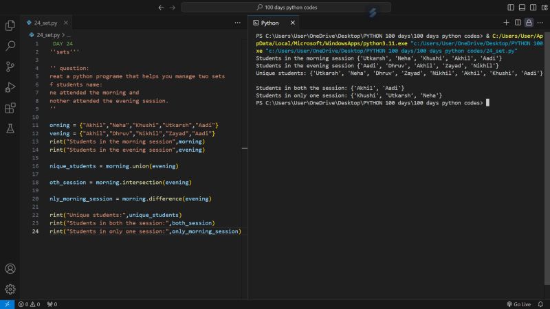 #100daysofpythonchallenge #python #codingjourney #sets #datastructures ... #100daysofpythonchallenge #python #codingjourney #sets #datastructures ...