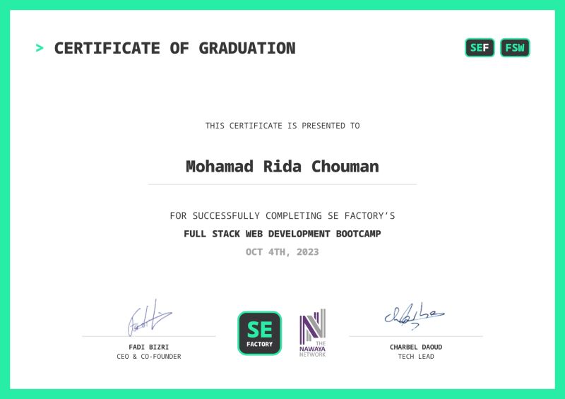 Mohamad Rida Chouman on LinkedIn: #sefactory #fsw #developer #programming Mohamad Rida Chouman on LinkedIn: #sefactory #fsw #developer #programming