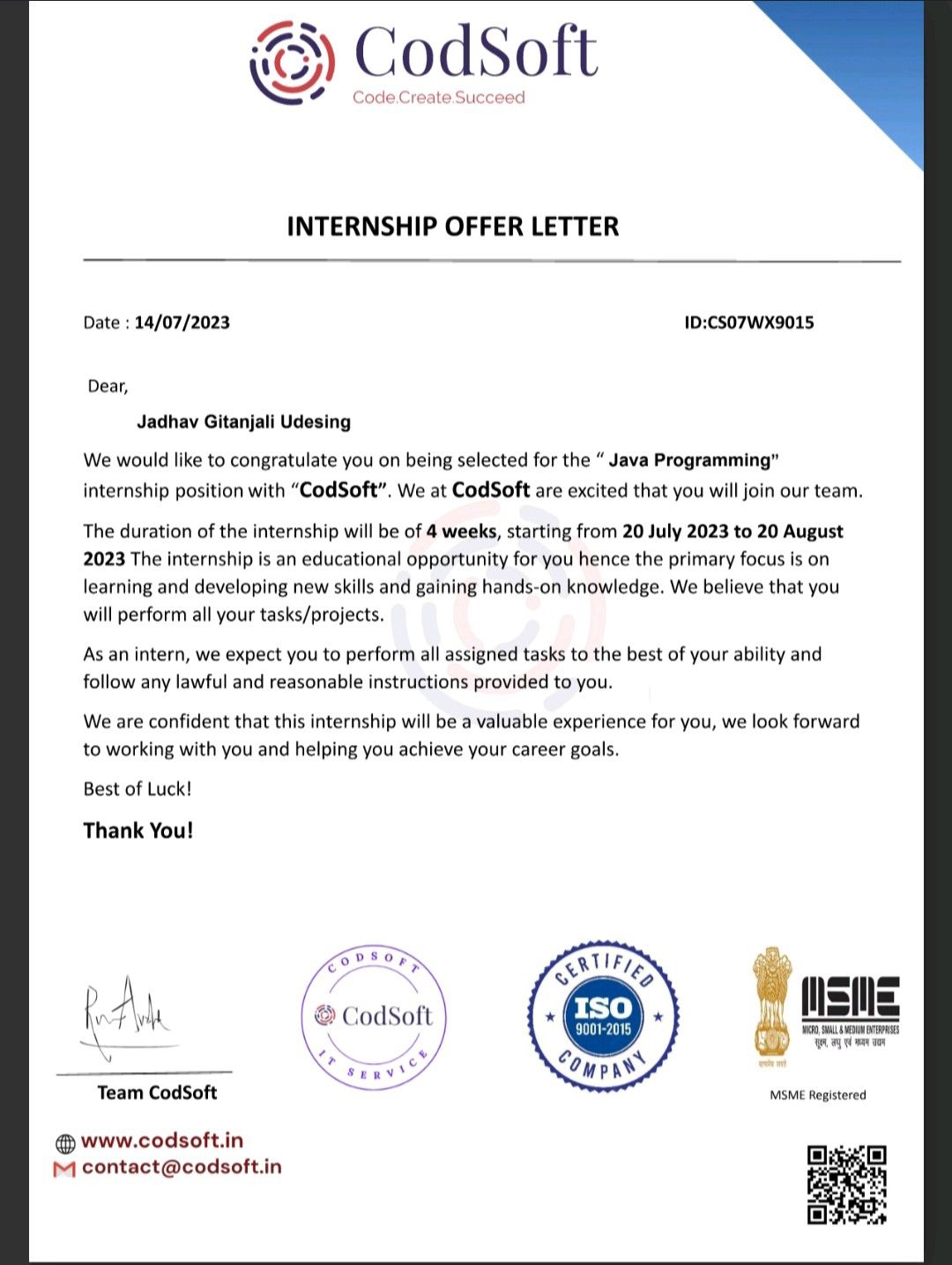 Gitanjali Jadhav on LinkedIn: #opportunity #codesoft Gitanjali Jadhav on LinkedIn: #opportunity #codesoft