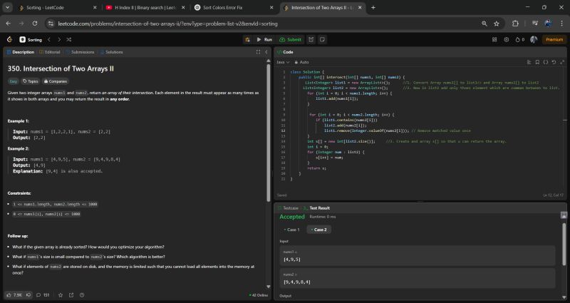 #day44 #leetcode #java #dsa #arrayintersection #codingchallenge ... #day44 #leetcode #java #dsa #arrayintersection #codingchallenge ...