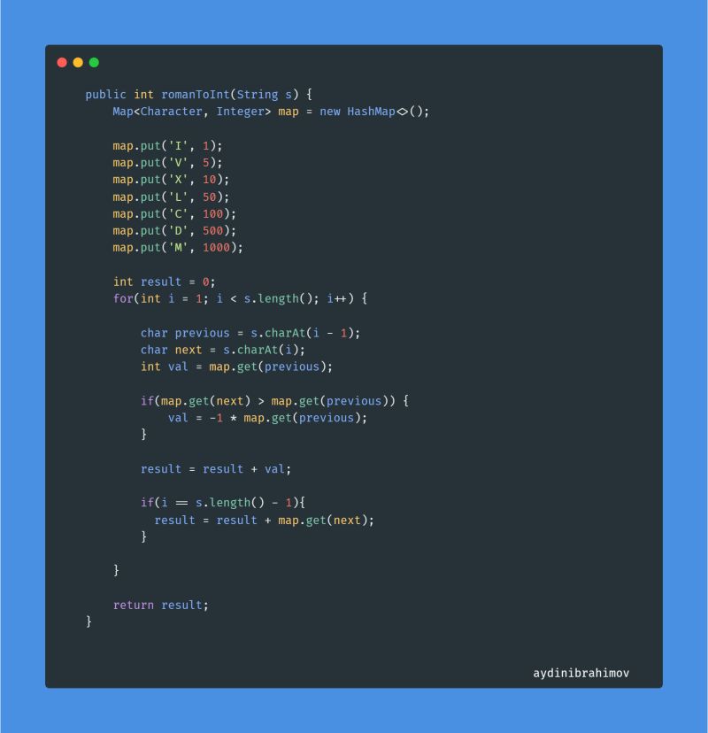 Aydin Ibrahimov on LinkedIn: 13. Roman to Integer: https://lnkd.in ... Aydin Ibrahimov on LinkedIn: 13. Roman to Integer: https://lnkd.in ...