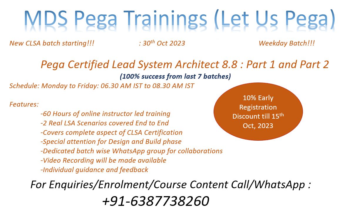 MDS Pega Trainings (Let Us Pega) on LinkedIn: #weekday #pega #clsa MDS Pega Trainings (Let Us Pega) on LinkedIn: #weekday #pega #clsa
