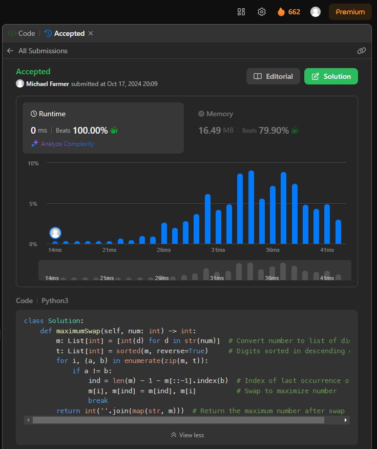 Michael Farmer on LinkedIn: Day 662 of Daily LeetCode | 670. Maximum Swap… Michael Farmer on LinkedIn: Day 662 of Daily LeetCode | 670. Maximum Swap…