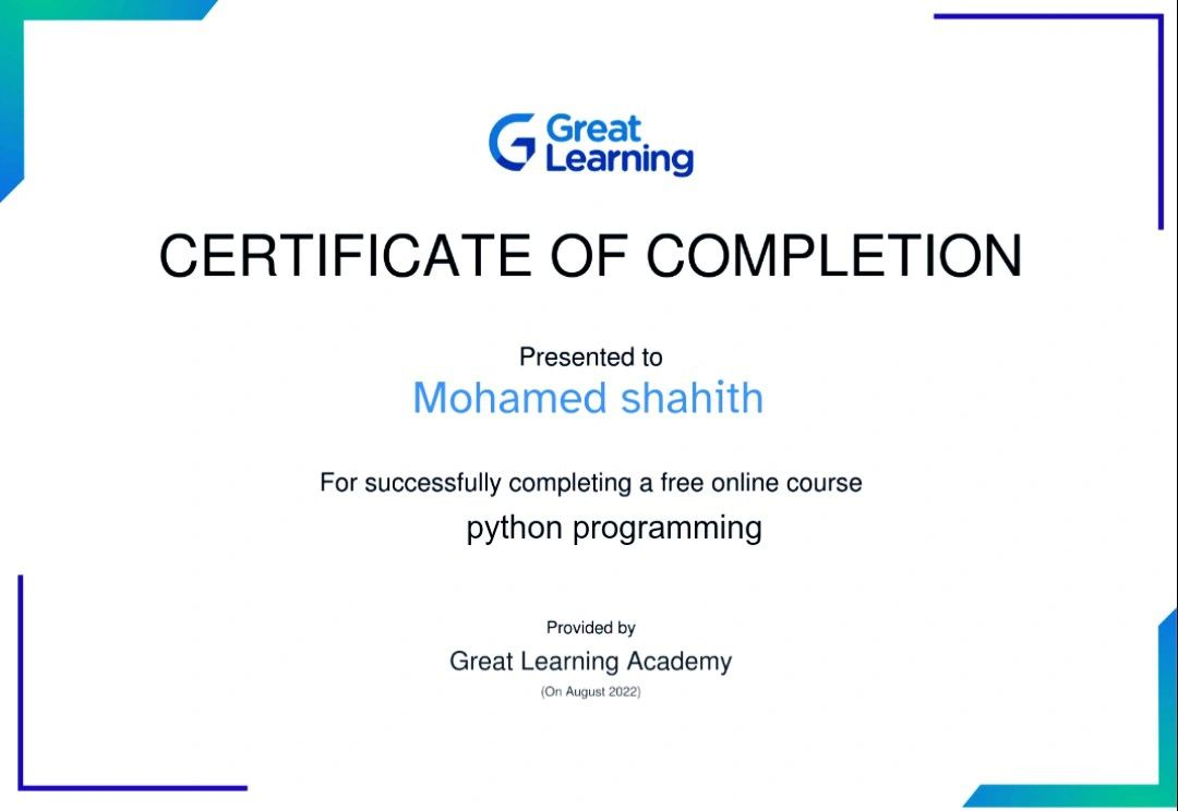 Mohamed Shahith on LinkedIn: #fresher #python #pythonprogramming #ai # ... Mohamed Shahith on LinkedIn: #fresher #python #pythonprogramming #ai # ...