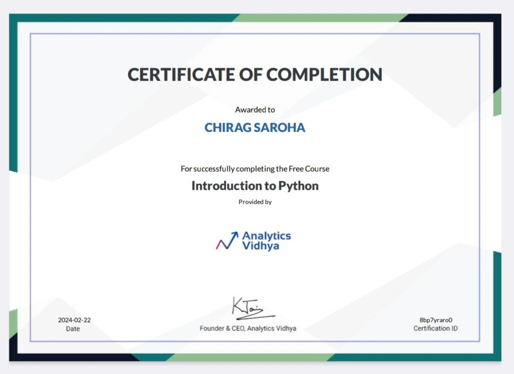 Chirag Saroha on LinkedIn: #python #certified #certification # ... Chirag Saroha on LinkedIn: #python #certified #certification # ...