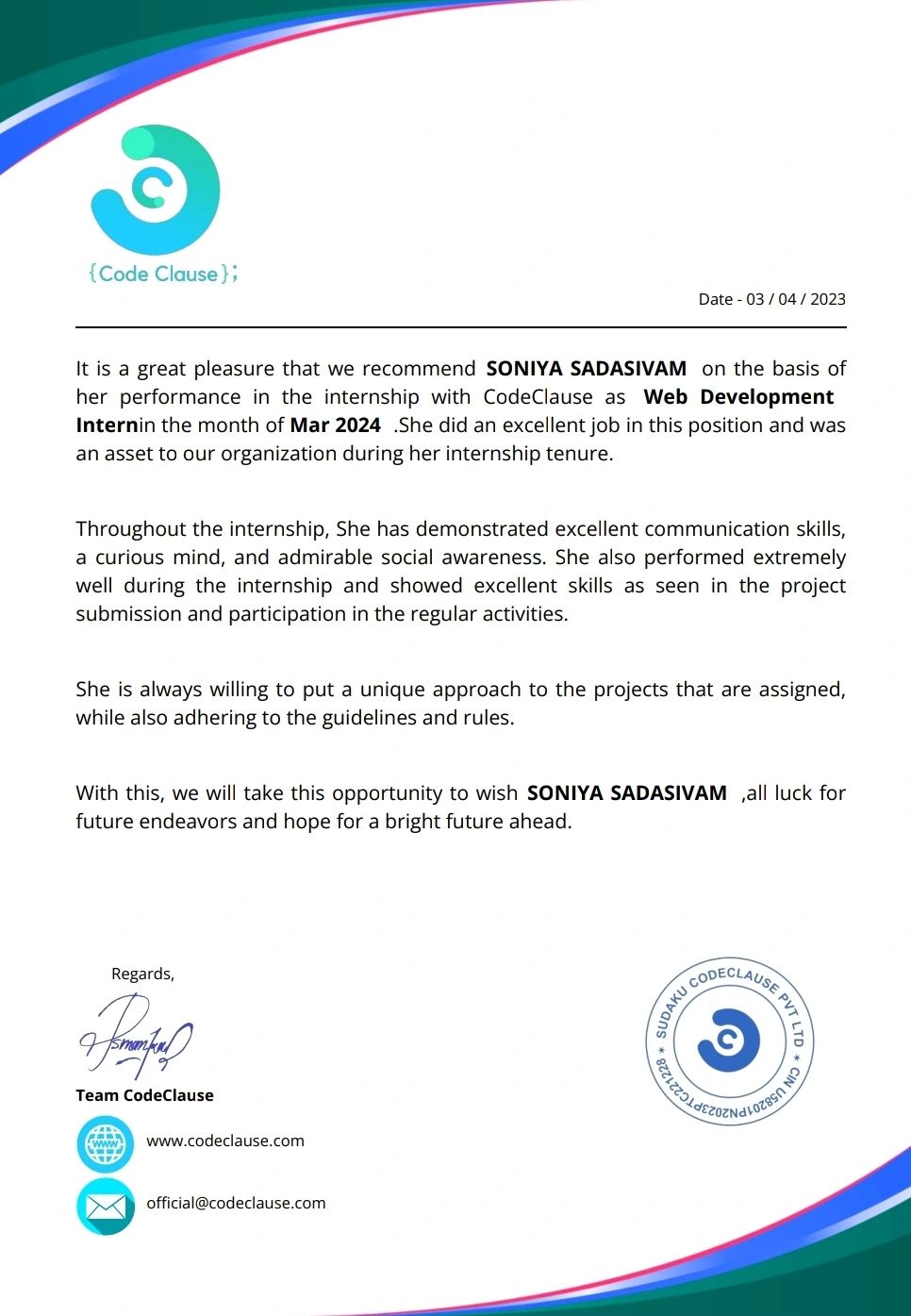 #internshipcompletion #letterofrecommendation #grateful | Soniya Sadasivam #internshipcompletion #letterofrecommendation #grateful | Soniya Sadasivam