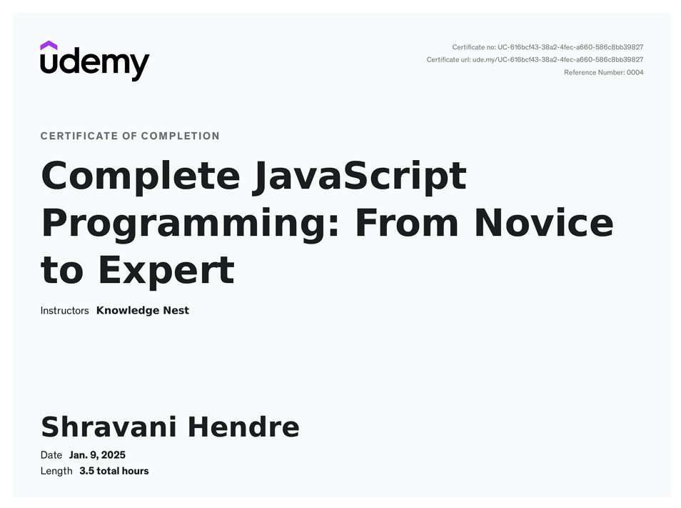Shravani Hendre on LinkedIn: #javascript #udemy #lifelonglearning # ... Shravani Hendre on LinkedIn: #javascript #udemy #lifelonglearning # ...