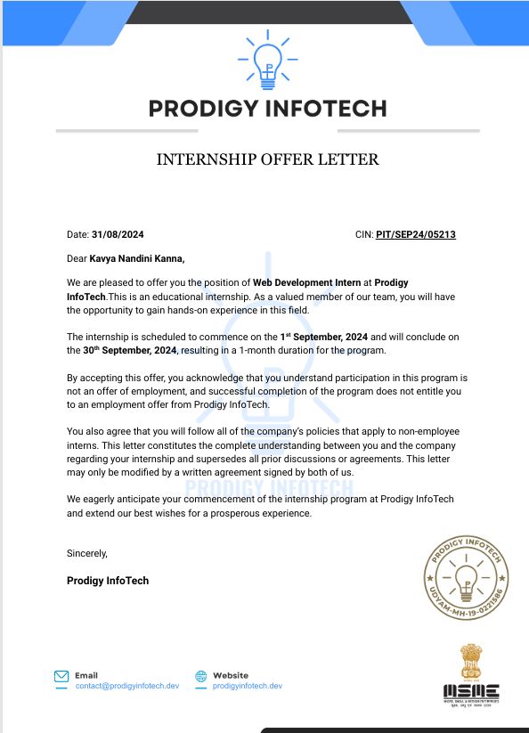Kavya Kanna on LinkedIn: #internship #webdevelopment #prodigyinfotech # ... Kavya Kanna on LinkedIn: #internship #webdevelopment #prodigyinfotech # ...