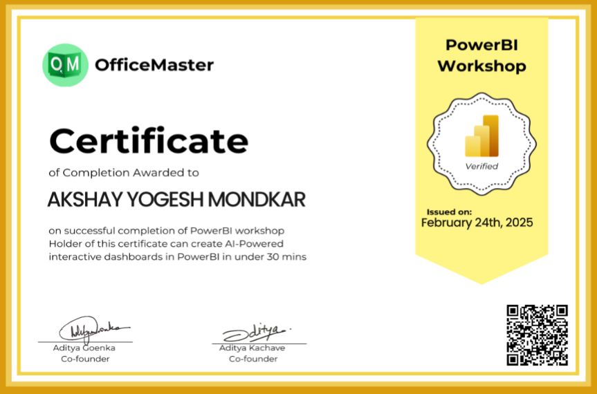 Excited to share the course certificate of PowerBI workshop ... Excited to share the course certificate of PowerBI workshop ...