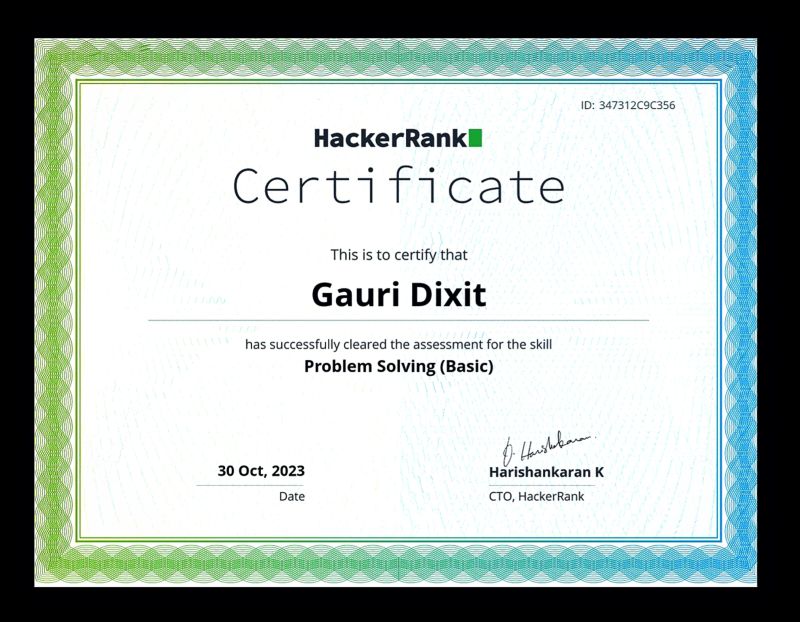 Gauri D. on LinkedIn: #problemsolving #hackerrank #certification # ... Gauri D. on LinkedIn: #problemsolving #hackerrank #certification # ...