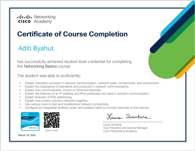 Happy to announce my recent achievement: Cisco Networking Academy ... Happy to announce my recent achievement: Cisco Networking Academy ...