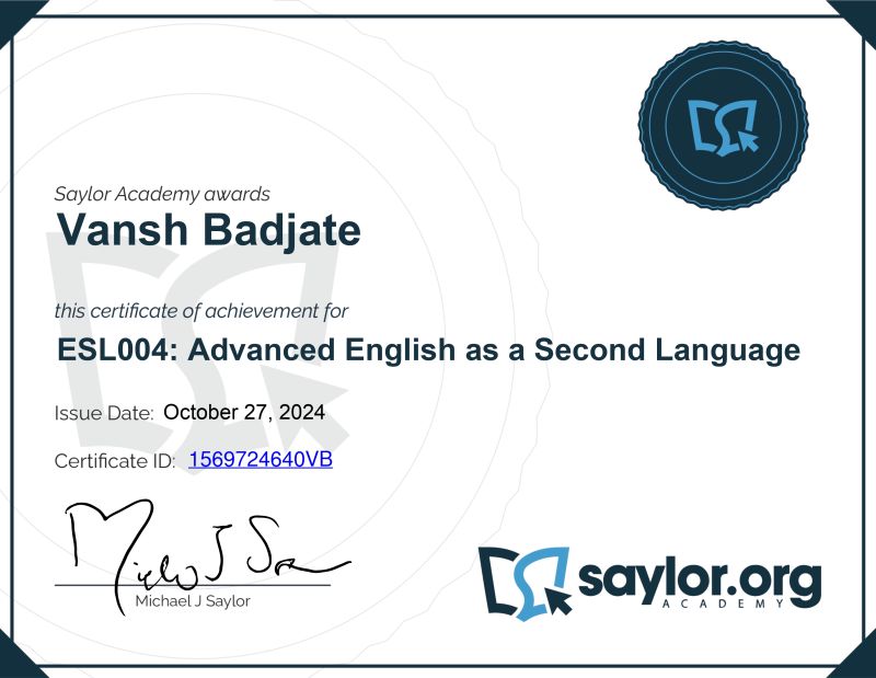 Vansh Badjate on LinkedIn: #sayloracademy Vansh Badjate on LinkedIn: #sayloracademy