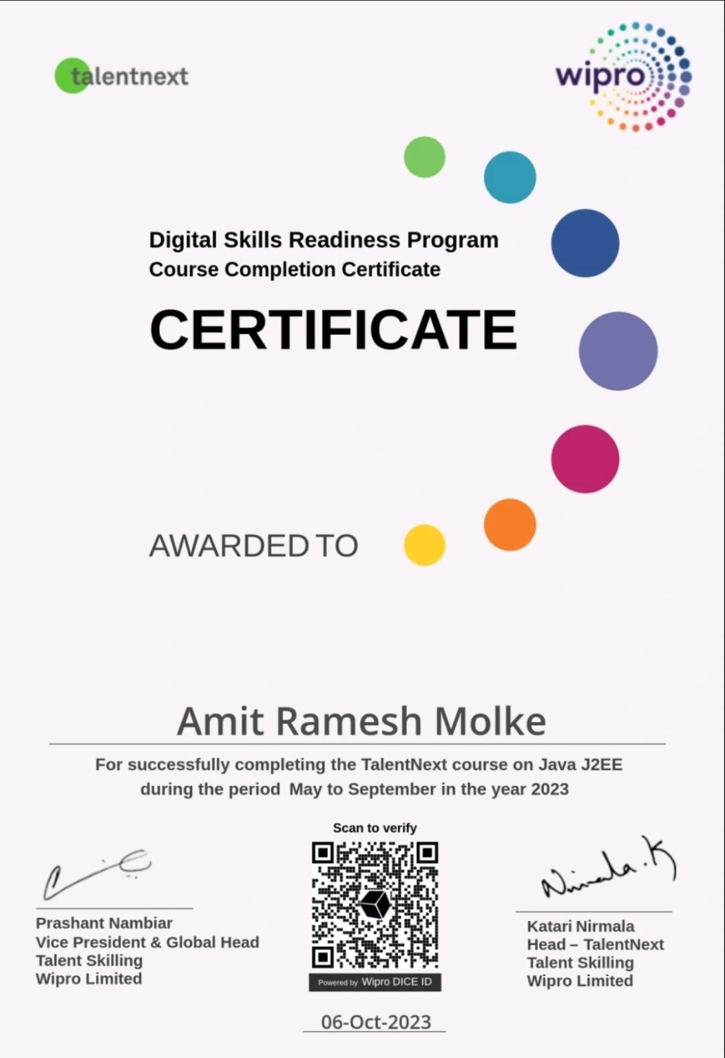 #wipro #wiprotalentnext #javadevelopment #certificate | Amit Molke #wipro #wiprotalentnext #javadevelopment #certificate | Amit Molke