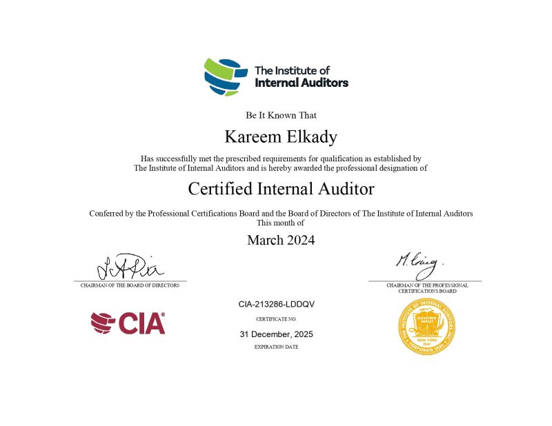 I am thrilled to share that I recently received the Certified Internal ... I am thrilled to share that I recently received the Certified Internal ...