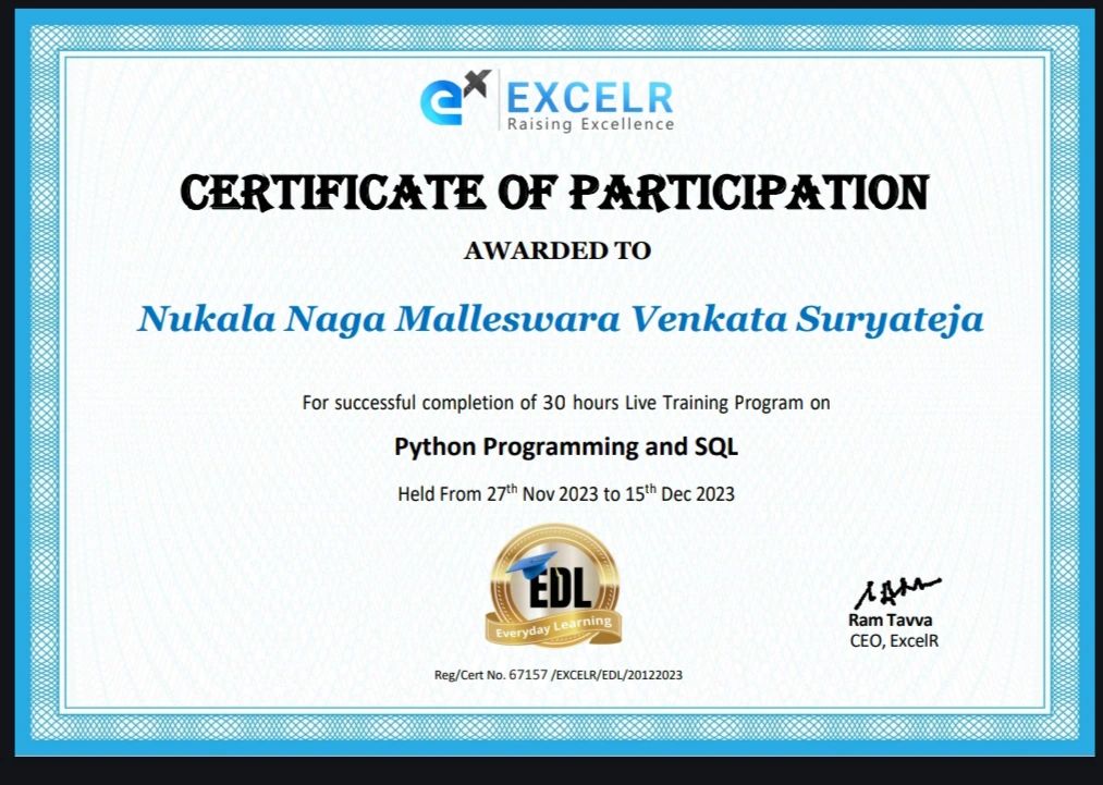 Surya Teja Nukala on LinkedIn: #excelr Surya Teja Nukala on LinkedIn: #excelr