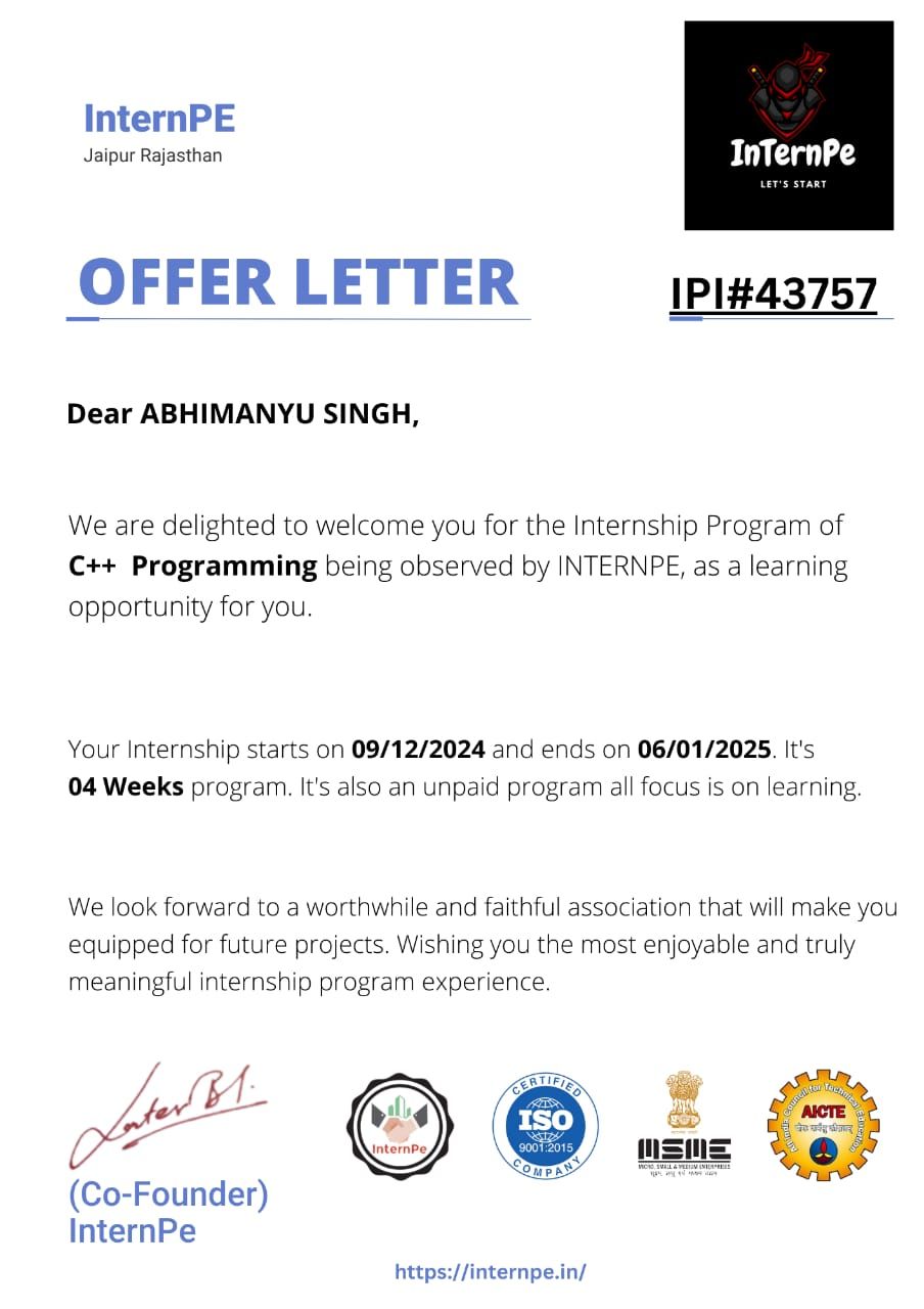 Abhimanyu Singh on LinkedIn: #cplusplus #internship #programming # ... Abhimanyu Singh on LinkedIn: #cplusplus #internship #programming # ...