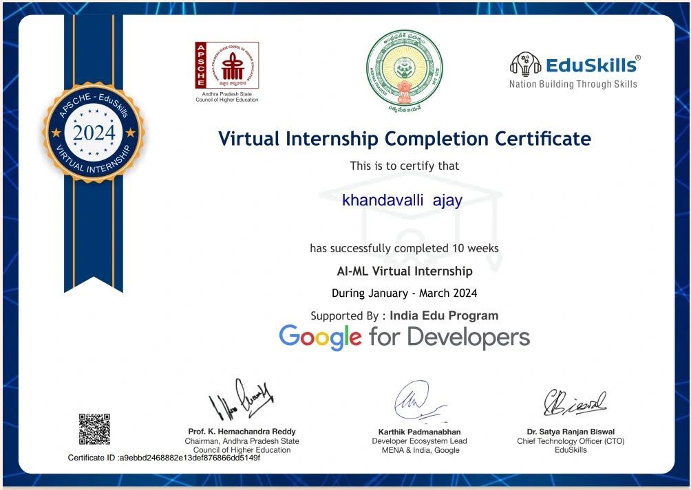 Completed AI-ML Virtual Internship with Eduskills | Khandavalli Ajay ... Completed AI-ML Virtual Internship with Eduskills | Khandavalli Ajay ...