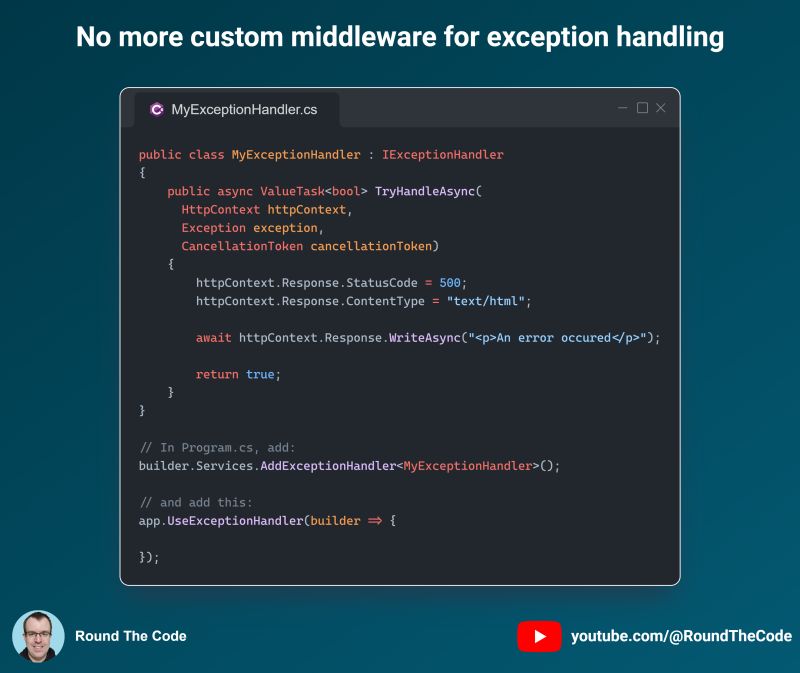 .NET 8 brings in exception handling middleware. By implementing the ... .NET 8 brings in exception handling middleware. By implementing the ...