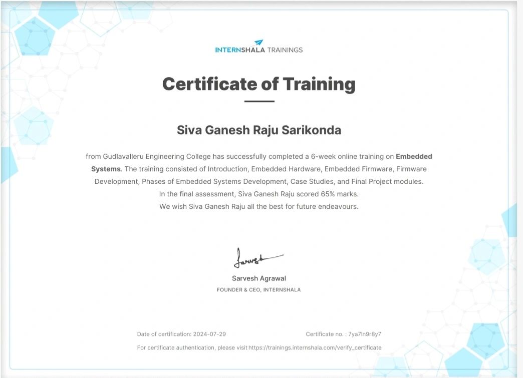 Siva Ganesh Raju Sarikonda on LinkedIn: #internshala #embeddedsystems # ... Siva Ganesh Raju Sarikonda on LinkedIn: #internshala #embeddedsystems # ...