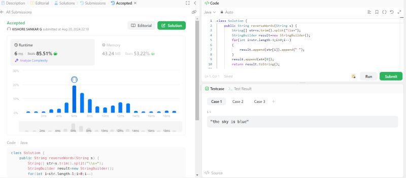 KISHORE SANKAR G on LinkedIn: Today I solved reverse words in a string ... KISHORE SANKAR G on LinkedIn: Today I solved reverse words in a string ...