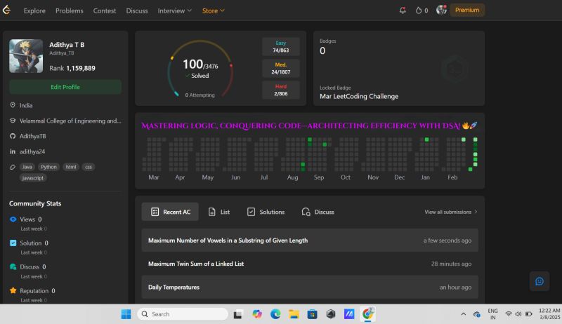 #leetcode #dsa #problemsolving #keepcoding #codingjourney | Adithya T B ... #leetcode #dsa #problemsolving #keepcoding #codingjourney | Adithya T B ...