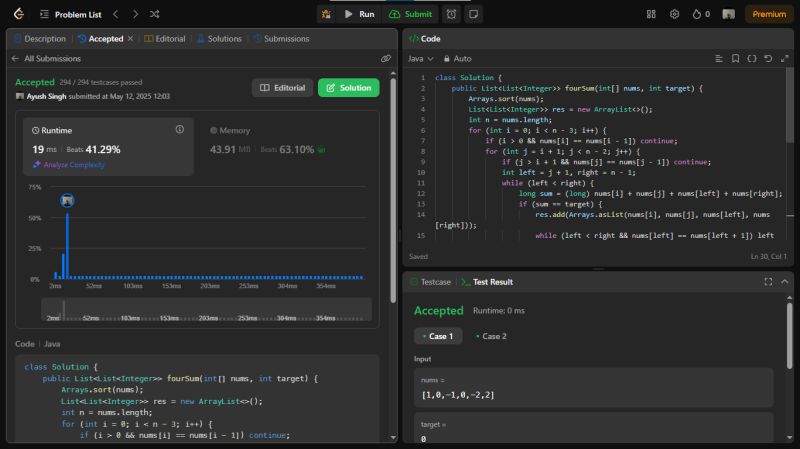 #100daysofcode #day45 #leetcode #java #4sum #twopointers #nestedloops ... #100daysofcode #day45 #leetcode #java #4sum #twopointers #nestedloops ...