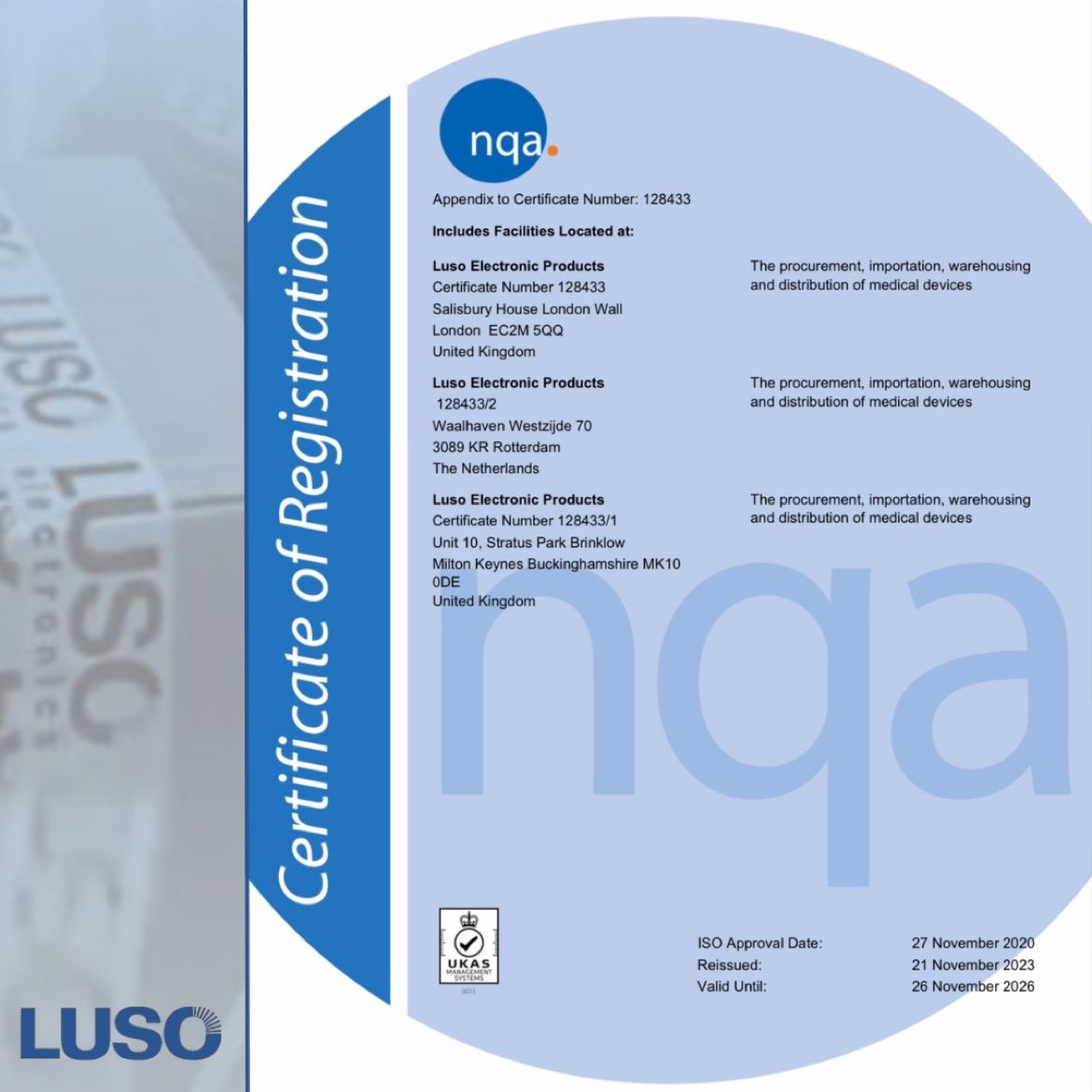 Luso has been successfully recertified to the ISO13485 standard. The ... Luso has been successfully recertified to the ISO13485 standard. The ...