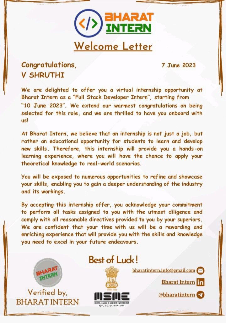 Shruthi V on LinkedIn: #connections #opportunity #bharatintern #intern Shruthi V on LinkedIn: #connections #opportunity #bharatintern #intern