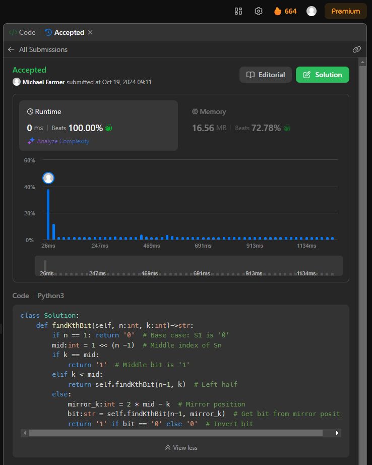 Michael Farmer on LinkedIn: Day 664 of Daily LeetCode | 1545. Find Kth ... Michael Farmer on LinkedIn: Day 664 of Daily LeetCode | 1545. Find Kth ...