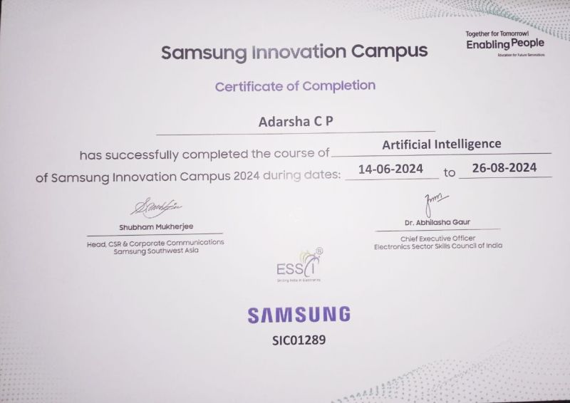 Adarsha C P on LinkedIn: #samsunginnovationcampus #togetherfortomorrow ... Adarsha C P on LinkedIn: #samsunginnovationcampus #togetherfortomorrow ...