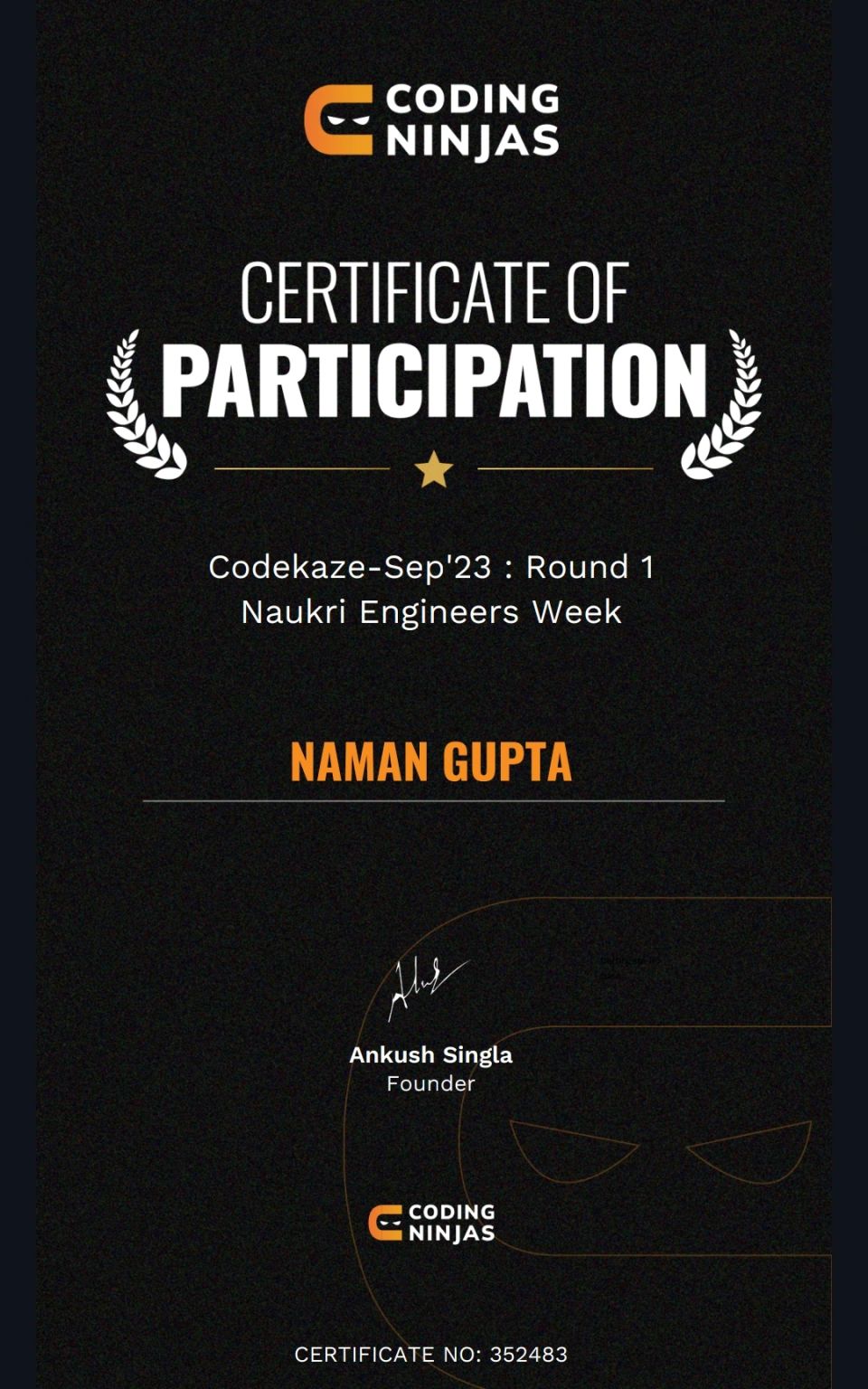 Naman Gupta on LinkedIn: Participated in Codekaze-Sept'23 by Coding Ninjas Naman Gupta on LinkedIn: Participated in Codekaze-Sept'23 by Coding Ninjas