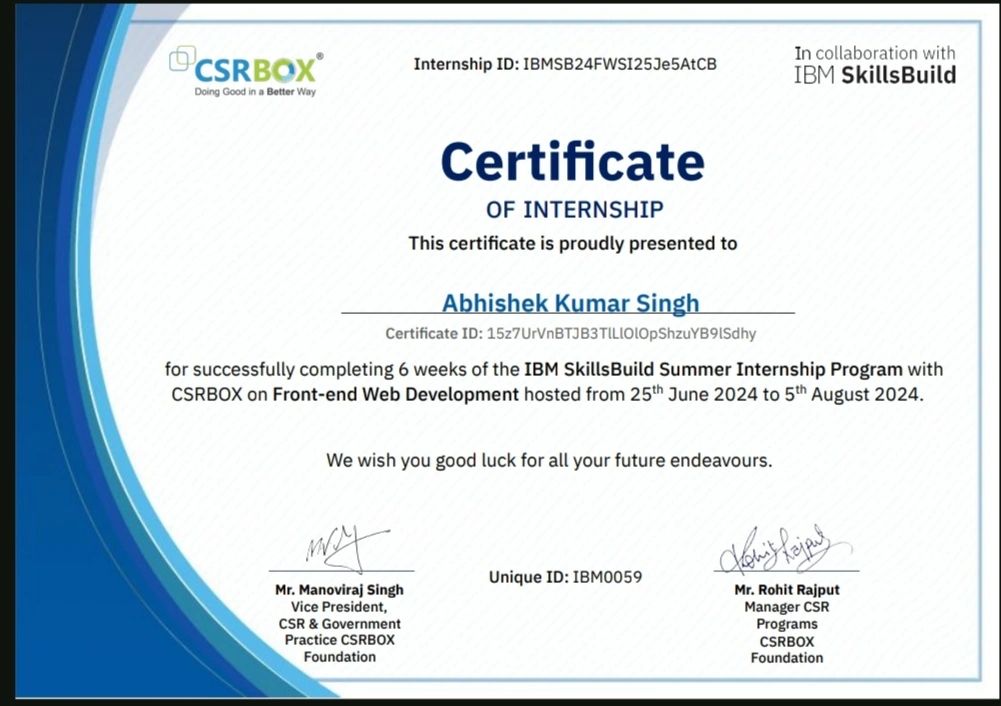 ABHISHEK KUMAR SINGH on LinkedIn: #ibm #skillsbuild #webdevelopment # ... ABHISHEK KUMAR SINGH on LinkedIn: #ibm #skillsbuild #webdevelopment # ...