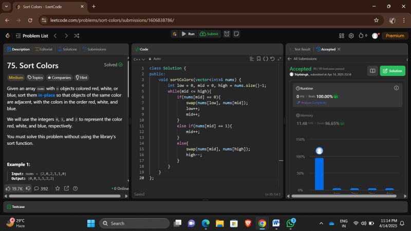 #100daysofcoding #100daysofcode #leetcode #dutchnationalflag… | Tripti ... #100daysofcoding #100daysofcode #leetcode #dutchnationalflag… | Tripti ...