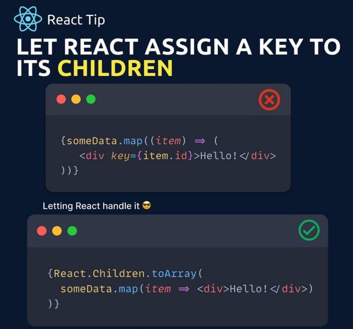 Razmik Hovhannisyan on LinkedIn: React tip💡 Let React assign a key to ... Razmik Hovhannisyan on LinkedIn: React tip💡 Let React assign a key to ...