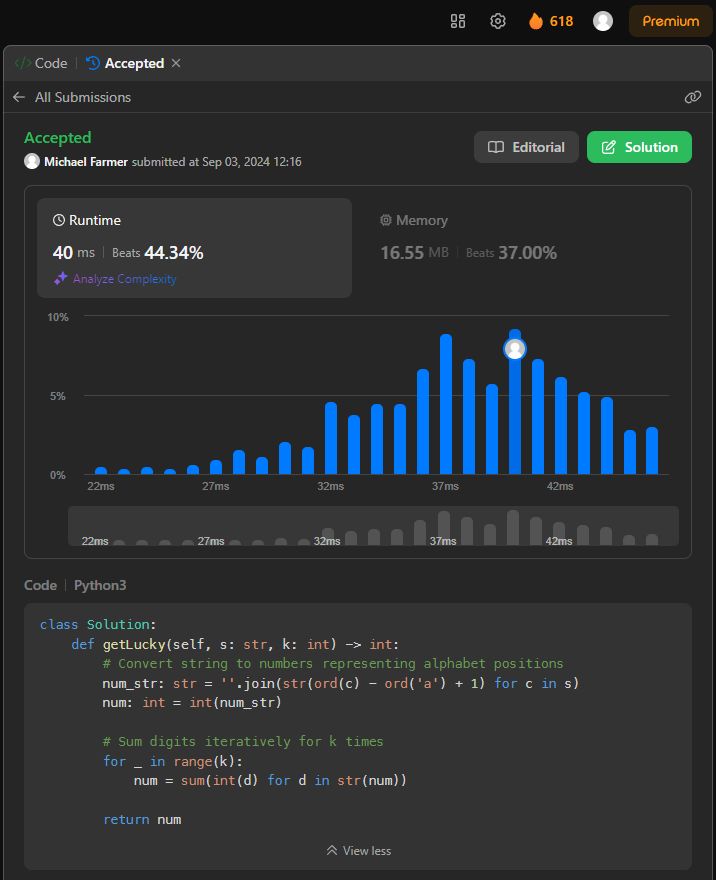 Michael Farmer on LinkedIn: Day 618 of Daily LeetCode | 1945. Sum of ... Michael Farmer on LinkedIn: Day 618 of Daily LeetCode | 1945. Sum of ...