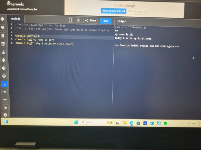GK Bishnoi on LinkedIn: #javascript #firstcode #learningtocode # ... GK Bishnoi on LinkedIn: #javascript #firstcode #learningtocode # ...