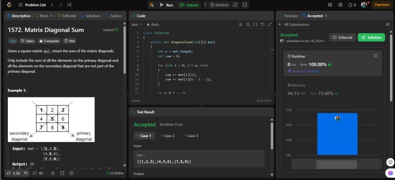 Sakshi Jamdade on LinkedIn: #100daysofcode #day56 #matrixdiagonalsum # ... Sakshi Jamdade on LinkedIn: #100daysofcode #day56 #matrixdiagonalsum # ...
