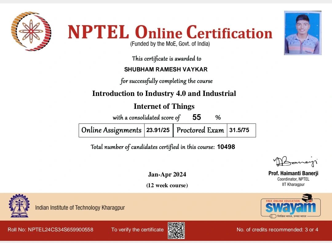 Passed NPTEL exam on Industry 4.0 and IIoT | Shubham Vaykar posted on ... Passed NPTEL exam on Industry 4.0 and IIoT | Shubham Vaykar posted on ...