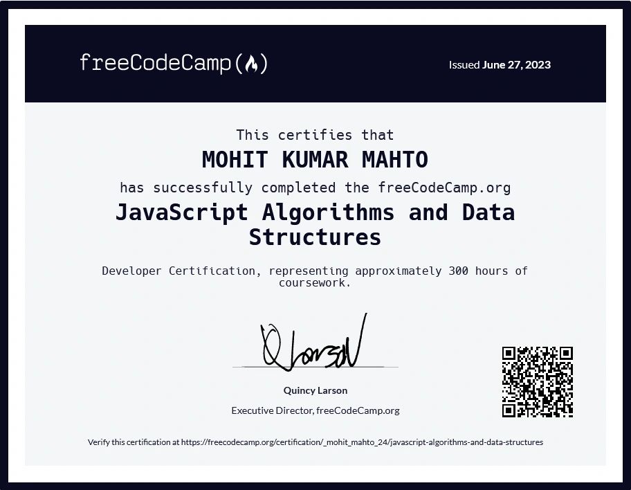 Mohit Mahto on LinkedIn: #freecodecamp #javascript #algorithms # ... Mohit Mahto on LinkedIn: #freecodecamp #javascript #algorithms # ...