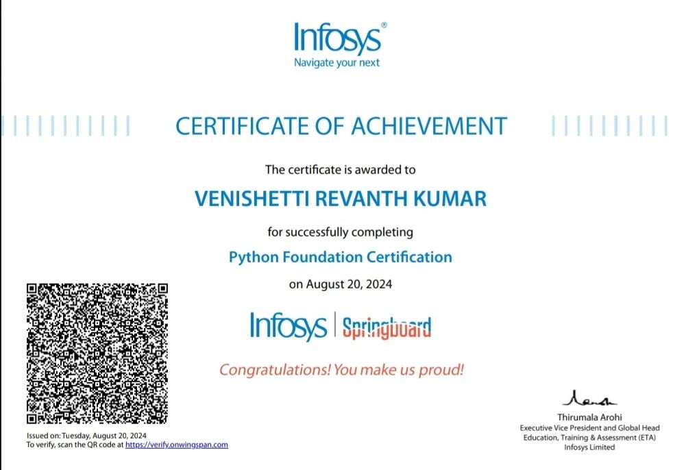 Revanth Kumar on LinkedIn: #techskills #pythoncertification # ... Revanth Kumar on LinkedIn: #techskills #pythoncertification # ...