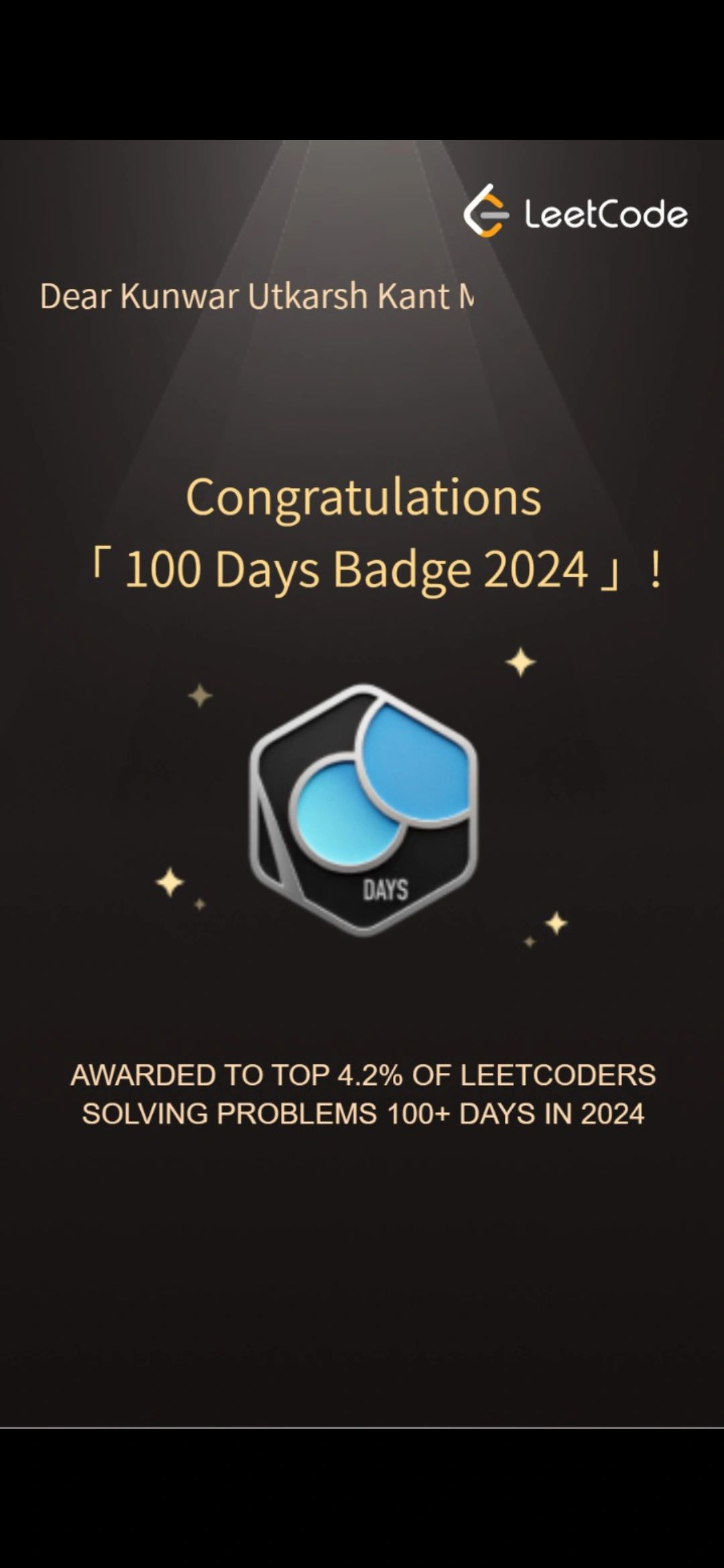 💯 100 Days of LeetCode 💻🧩 | Kunwar Utkarsh Kant Mishra 💯 100 Days of LeetCode 💻🧩 | Kunwar Utkarsh Kant Mishra