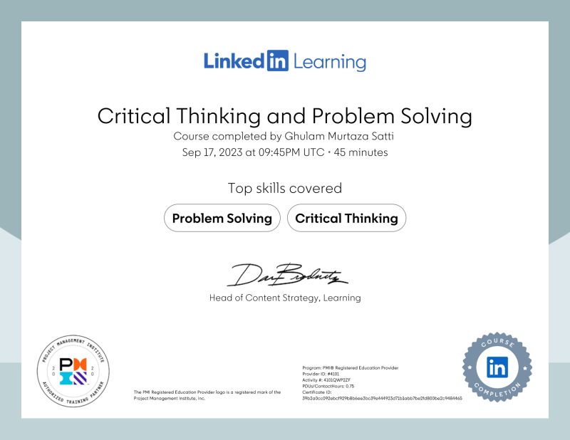 Ghulam Murtaza Satti on LinkedIn: Certificate of Completion Ghulam Murtaza Satti on LinkedIn: Certificate of Completion