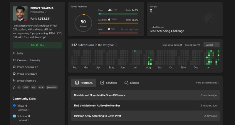 Prince Sharma on LinkedIn: Finally!!! Solved 50 Problems on Leetcode🎉 ... Prince Sharma on LinkedIn: Finally!!! Solved 50 Problems on Leetcode🎉 ...