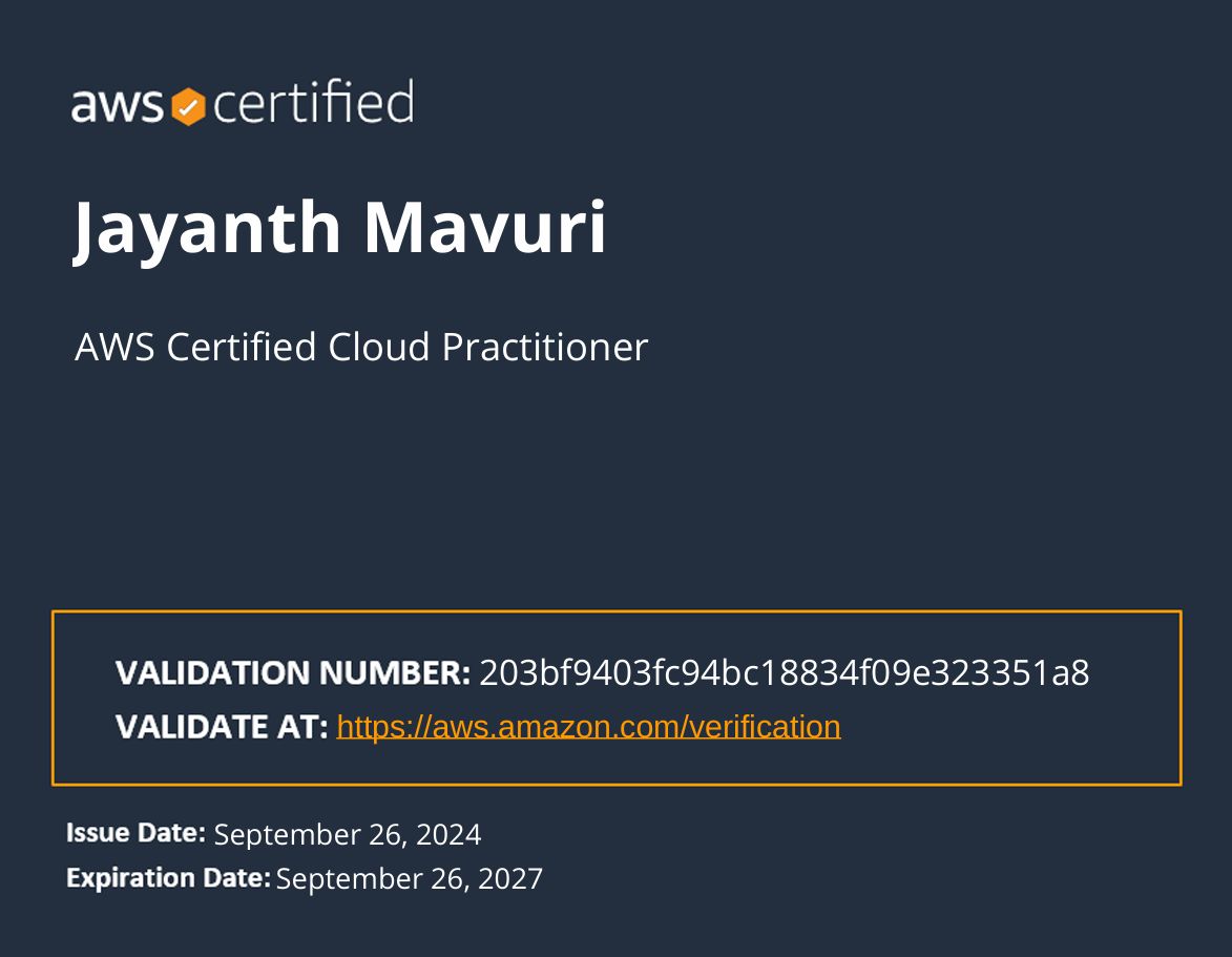 Jayanth Mavuri on LinkedIn: #awscertified #cloudpractitioner # ... Jayanth Mavuri on LinkedIn: #awscertified #cloudpractitioner # ...