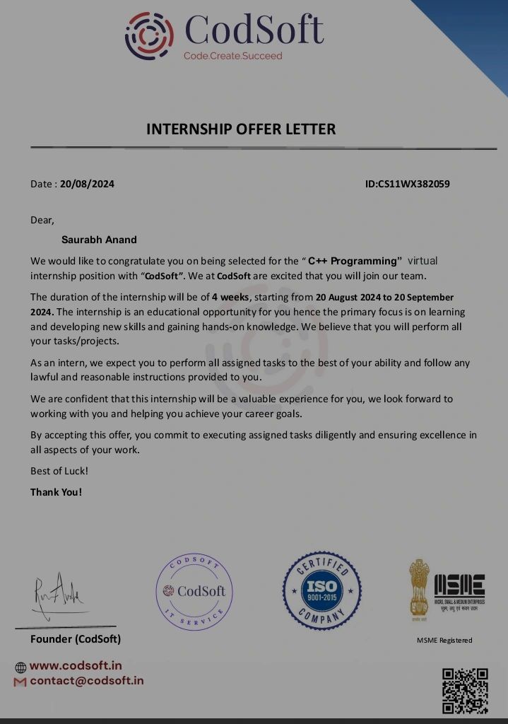 Saurabh Anand on LinkedIn: #codesoft #internship #codesoft Saurabh Anand on LinkedIn: #codesoft #internship #codesoft