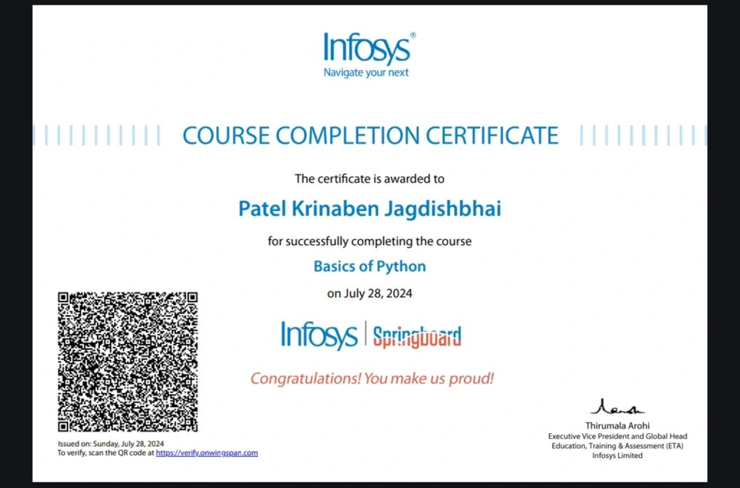 Krina Patel on LinkedIn: #python #datascience #infosys #lifelong Krina Patel on LinkedIn: #python #datascience #infosys #lifelong