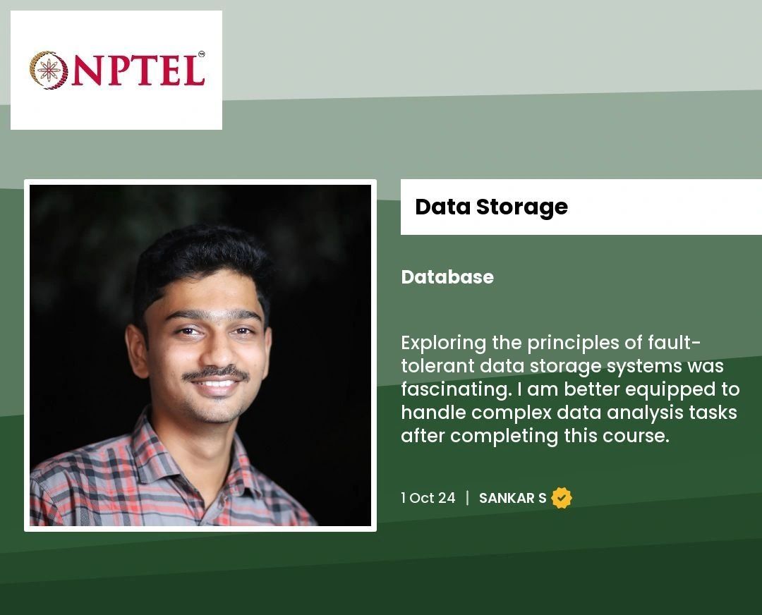 SANKAR . S on LinkedIn: #nptel #dbms #datamanagement #upskilling SANKAR . S on LinkedIn: #nptel #dbms #datamanagement #upskilling