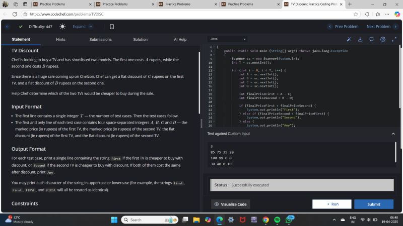 #codingchallenge #day1 #codechef #100daysofcode #problemsolving ... #codingchallenge #day1 #codechef #100daysofcode #problemsolving ...